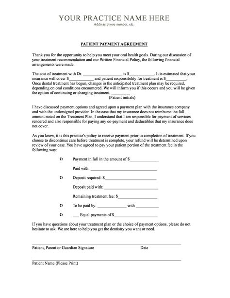 Dental Payment Plan Template