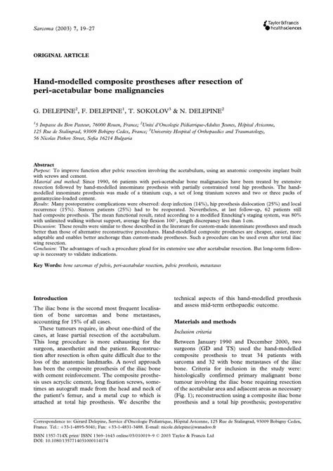 Pdf Hand Modelledcompositeprosthesesafterresectionof Peri