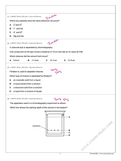 Revision Worksheet 1 Pdf Periodic Table Science