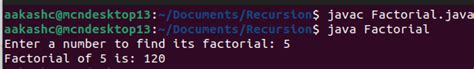 Java Program To Calculate Factorial Using Recursion