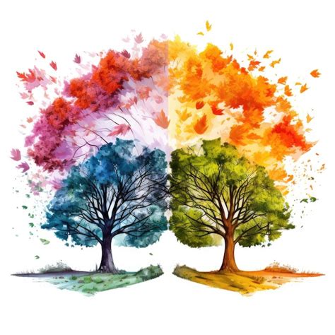 Premium Photo Tree Types Of Spring Summer Fall Winter And Spring