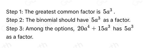 Solved Construct A Binomial Whose Greatest Common Factor Is 5a 3 Choose The Correct Answer