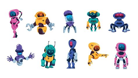 Cute Robot Cartoon Artificial Intelligence Bot Mascot Funny Robot Characters Wit Arms Legs And