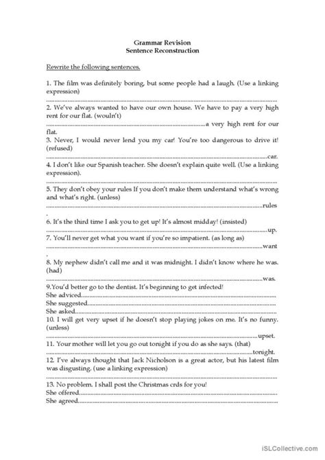Sentence Reconstruction English Esl Worksheets Pdf And Doc