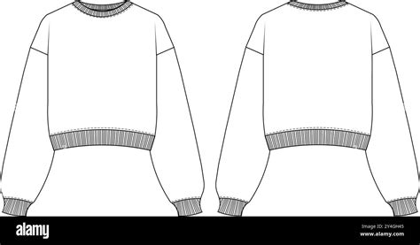 Ribbed Drop Shoulder Sweatshirt Sweater Technical Sketch Template Flat