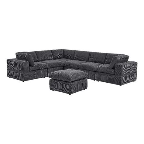 Partner Furniture Large Corduroy Fabric Reversible Modular Sectional