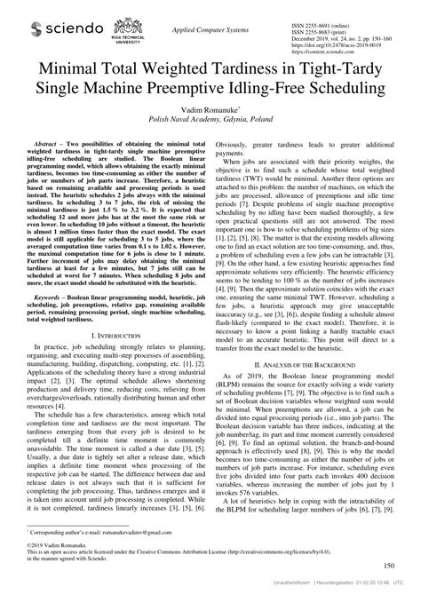 Pdf Minimal Total Weighted Tardiness In Tight Tardy Single Machine Preemptive Idling Free