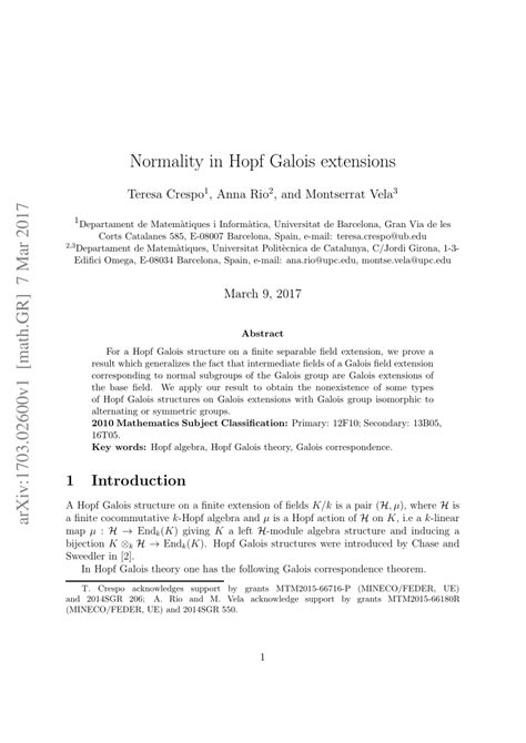 Pdf Normality In Hopf Galois Extensions
