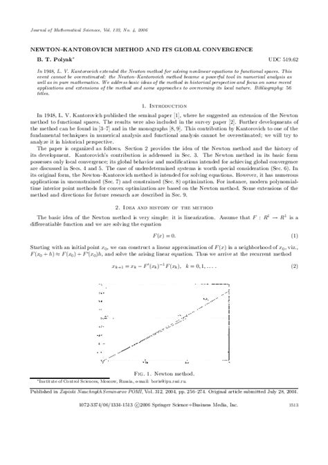 Pdf Newton Kantorovich Method And Its Global Convergence