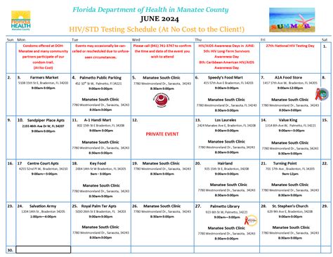 Hivstd June Testing Schedule Calendar Florida Department Of Health In Manatee Hivstd June Testing Schedule Calendar Florida Department Of Health In Manatee
