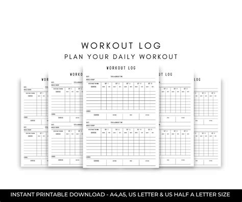 Exercise Planner Daily Workout Planner Printable Resistance Training Fitness Planner Simple