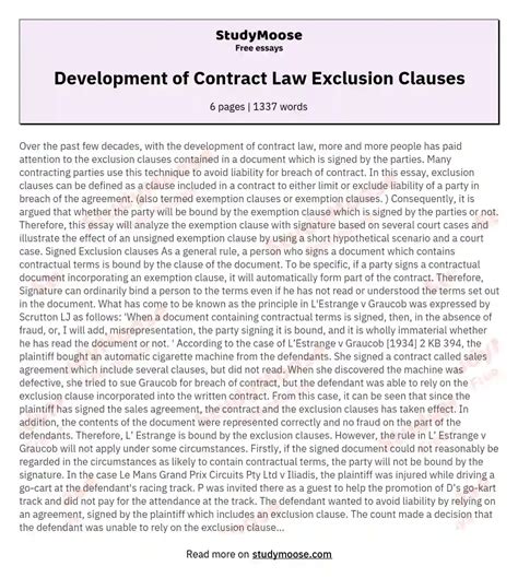 Development Of Contract Law Exclusion Clauses Free Essay Example