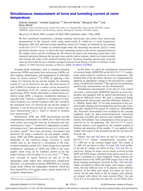 Pdf Simultaneous Measurement Of Force And Tunneling Current At Room Temperature