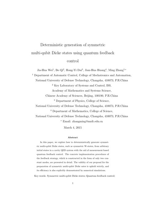 Pdf Deterministic Generation Of Symmetric Multi Qubit Dicke States