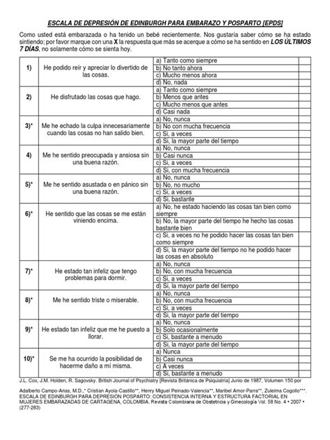 Escala De Depresión De Edinburgh Para Embarazo Y Posparto Pdf Pdf