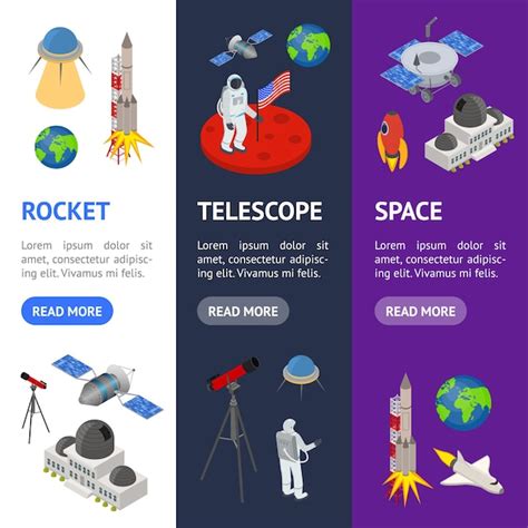 Premium Vector Space Banner Vecrtical Set Isometric View Include Of Shuttle And Spaceman