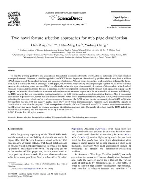 Pdf Two Novel Feature Selection Approaches For Web Page Classification
