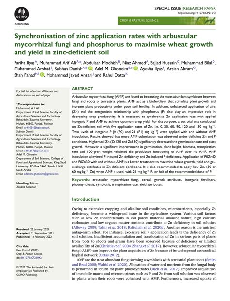 Pdf Synchronisation Of Zinc Application Rates With Arbuscular