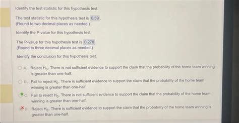 Solved Identify The Test Statistic For This Hypothesis Test Chegg