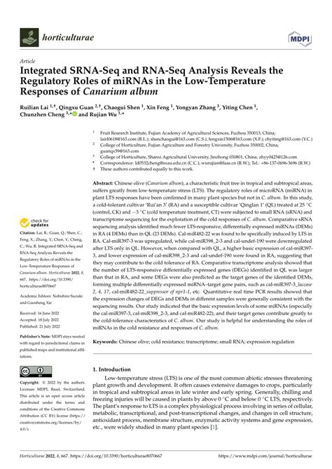 Pdf Integrated Srna Seq And Rna Seq Analysis Reveals The Regulatory