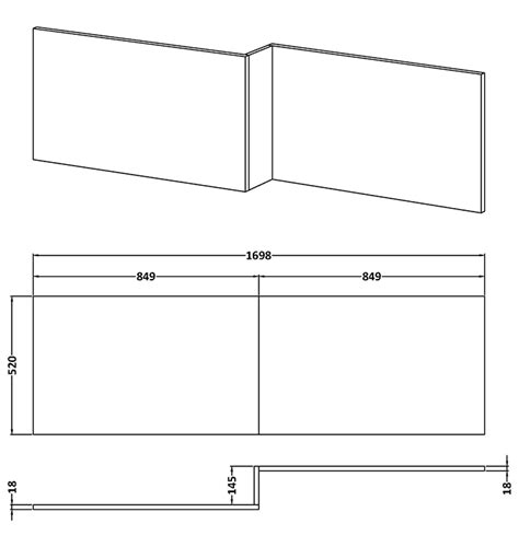 Arezzo Rustic Oak Shower Bath 1700mm L Shaped With Matt Black Screen Panel