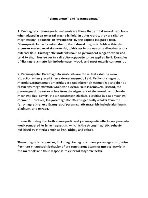 Ferromagnetism Diamagnetism And Paramagnetism Pdf Magnetism Ferromagnetism