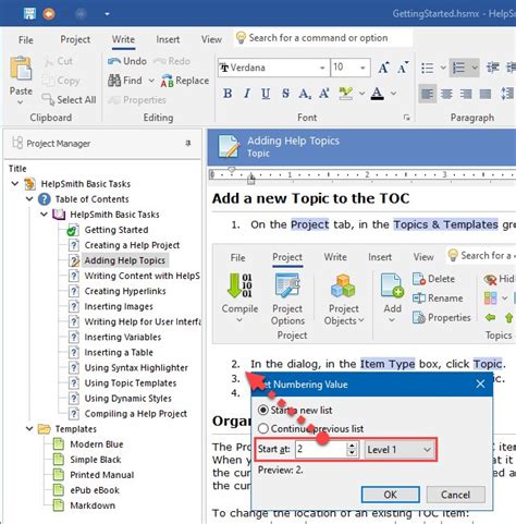 helpsmith helpsmith 9 9 1 released the ability to set numbering