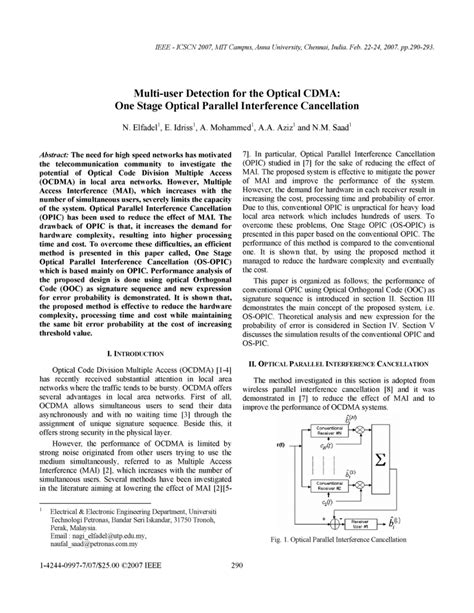 Pdf One Stage Optical Parallel Interference Cancellation For The