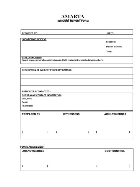 Printable Restaurant Incident Report Pdf