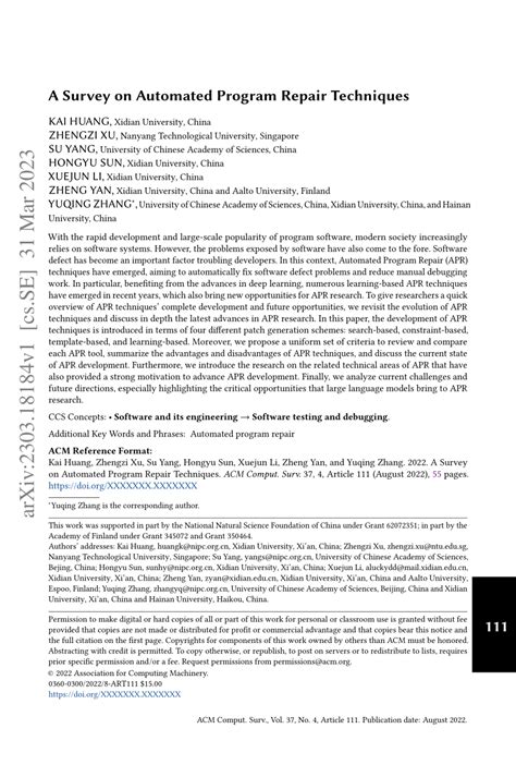 pdf a survey on automated program repair techniques