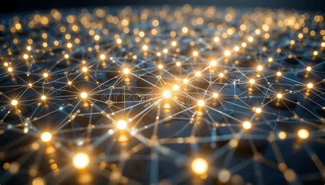 Illuminated Network Of Connected Nodes And Lines Creating A Complex And