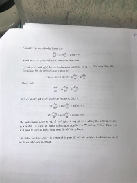 solved 4 consider the second order linear ode where p r