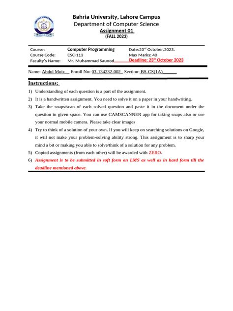 03 134232 002 Abdul Moiz Computer Programming Assignment 1 Pdf Computer Programming
