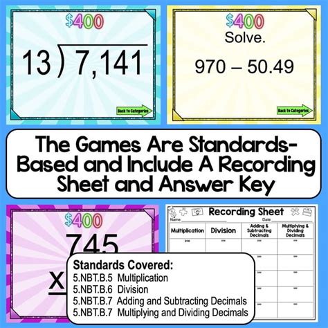 5th Grade Common Core Math Standards Computation Game Show By Math Mojo