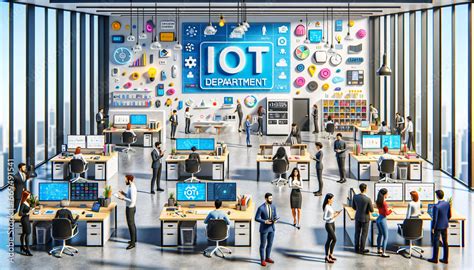 3d Cartoon Illustration Of An Expansive Office Space Dedicated To The Iot Department There