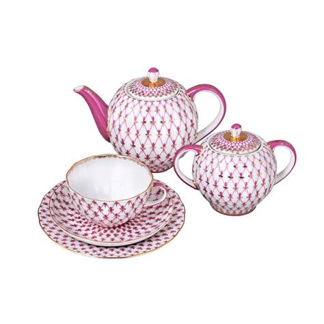 Сервіз чайна форма Тюльпан малюнок Сітка блюз 6 персон 20 предметів ІФЗ купити в Україні