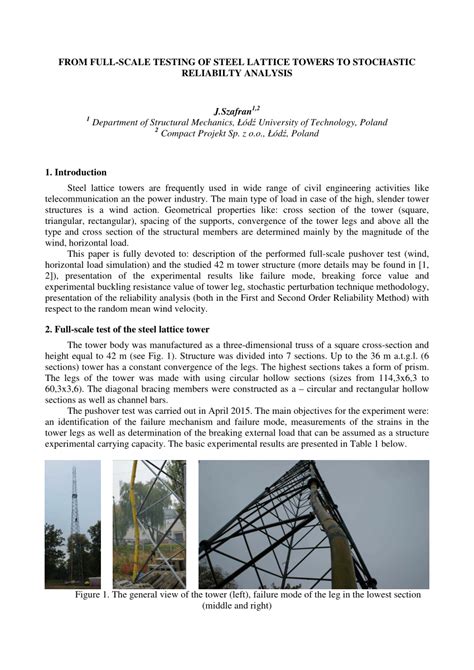 Pdf From Full Scale Testing Of Steel Lattice Towers To Stochastic Reliabilty Analysis