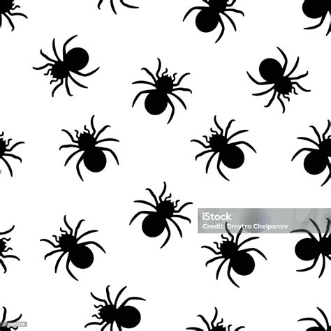 스파이더 패턴이 완벽합니다 흰색 배경에 검은 거미 끝없는 벡터 벽지 거미 실루엣 직물 섬유 또는 종이 장식에 대한 끝없는 패턴 할로윈 장식 배경 질감입니다 거미에 대한 스톡