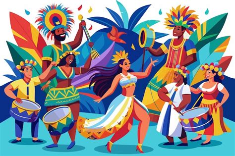 Un Animado Desfile De Samba Con Percusionistas Tocando La Batería Y