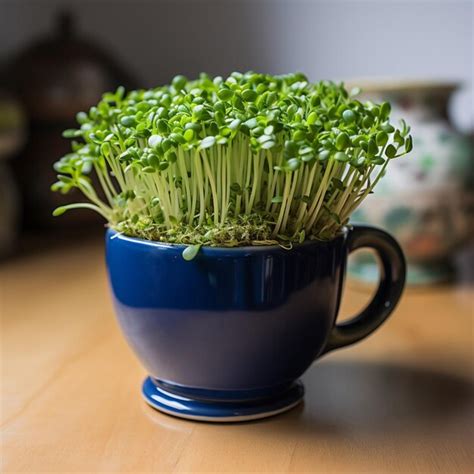 Premium Photo Homegrown Easter Dark Blue Cup With Freshly Bred Green