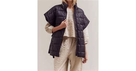 Grade And Gather High Neck Zip Up Quilting Padded Vest In Gray Lyst