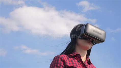 Woman Augmented Teamwork Future Reality Device Creating Virtual Space