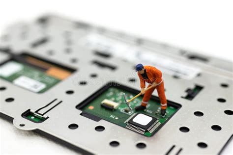 Miniature People Worker Repairing Circuit Board Electronics Repair Use Image For Support And