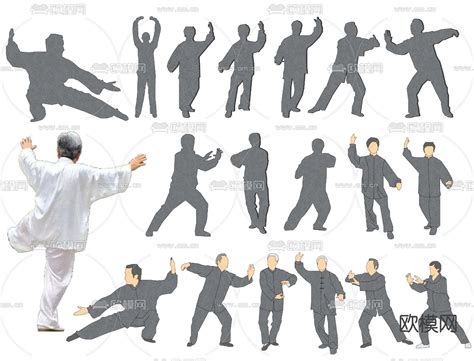 新中式太极拳 打太极人物2d组件su模型下载 Id10004923 Sketchup模型下载 欧模网