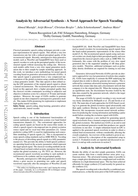 Pdf Analysis By Adversarial Synthesis A Novel Approach For Speech