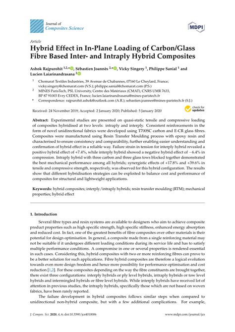Pdf Hybrid Effect In In Plane Loading Of Carbonglass Fibre Based