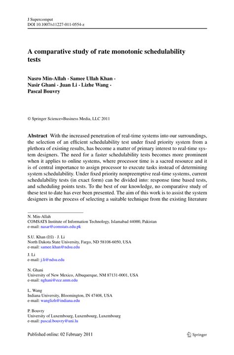 PDF A Comparative Study Of Rate Monotonic Schedulability Tests