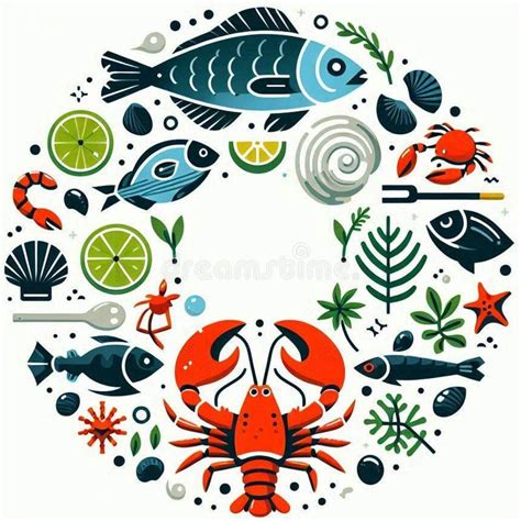 A Plate Of Assorted Seafood Stock Illustration Illustration Of Yummy