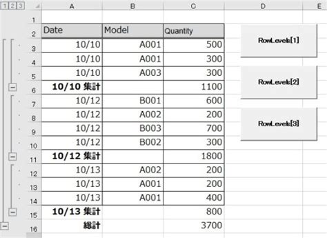 【vba】表をグループ化し集計／解除、折り畳みや展開を行う 自恃ろぐ