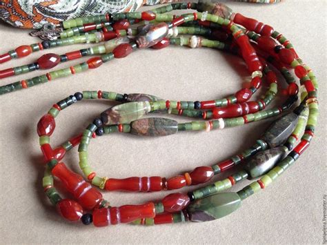 Купить Длинное колье Осенний сад зеленый натуральные камни бусы из яшмы Бусы Бижутерия